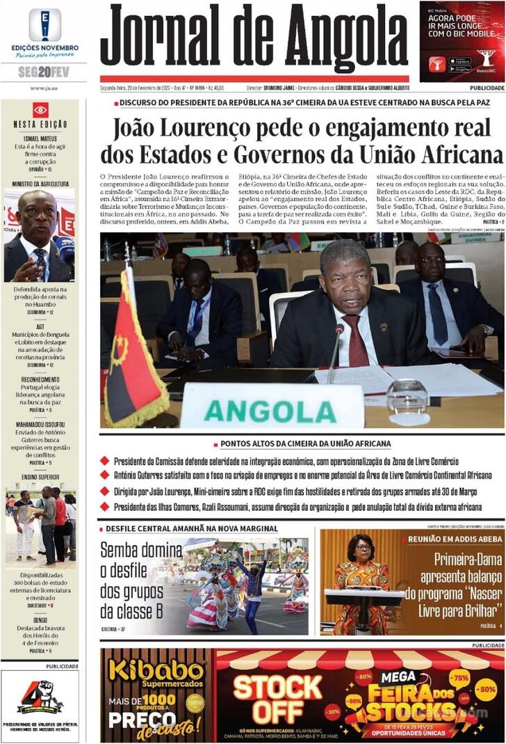 Capa Jornal De Angola De 2023 02 20 Capa Jornal De Angola De 2023 02 20