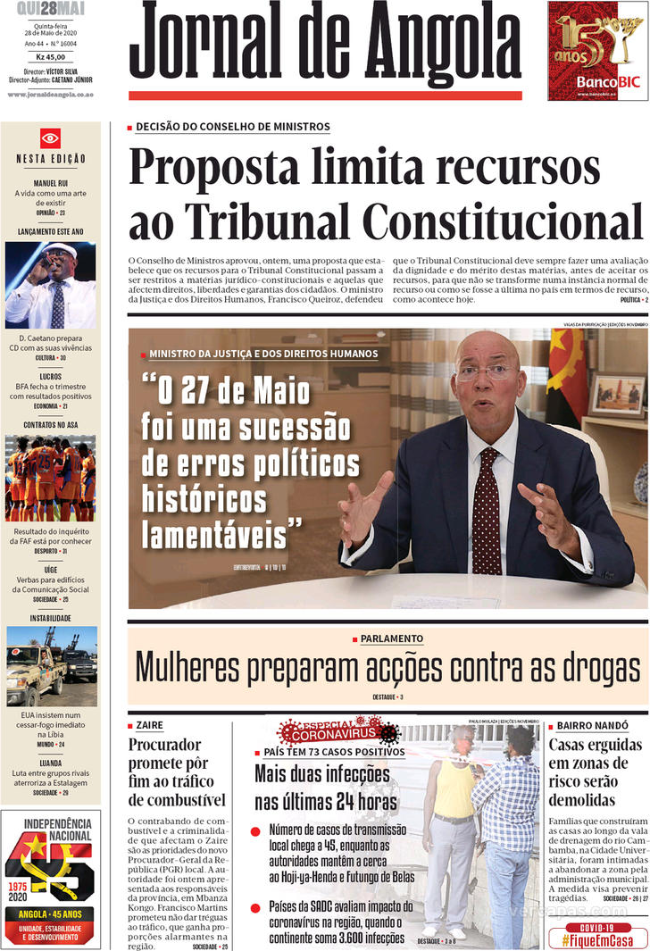 Capa Jornal De Angola De 2020 05 28 Capa Jornal De Angola De 2020 05 28